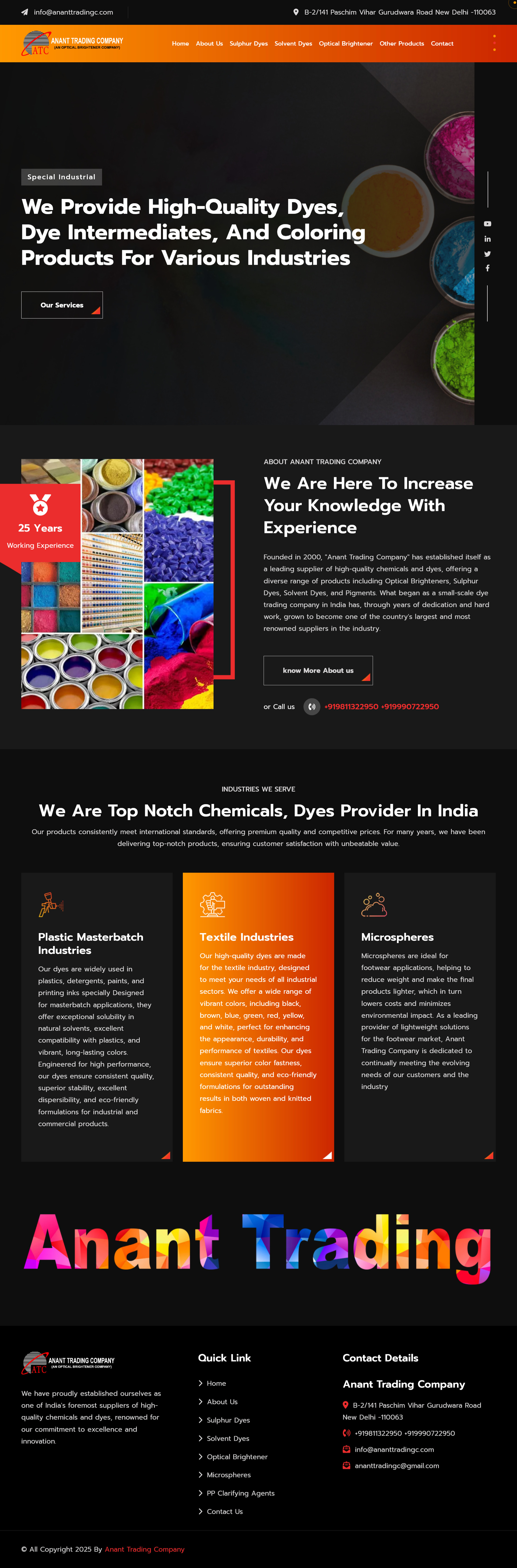 Optical Brightener, Solvent Dyes, Sulphur Dyes providers in India - Anant Trading Company